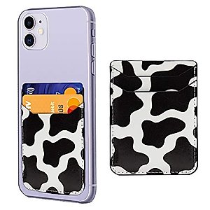 Cow Print Phone Credit Card Holder 3M Adhesive Stick on Wallet Pocket Case Mate for Cell Phone