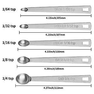 5PCS Small Measuring Spoons Set - Cuttte Stainless Steel Tiny Measuring Spoons for Cooking Baking, 1/4 tsp, 1/8 tsp, 1/16 tsp, 1/32 tsp, 1/64 tsp, Teaspoon Mini Measuring Spoons for Powders, Spices