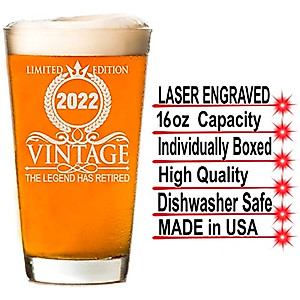 CARVELITA The Legend Has Retired 2022 Limited Editions 16oz Beer Glass - Funny Retirement Gifts For Men - Retired Gifts For Women - Happy Retirement Gifts - Retirement Party Decorations For Men