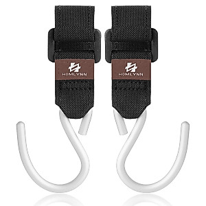 Homlynn Baby Stroller Hooks Diaper Clip Straps Stroller Accessory Baby Buggy Hooks, Premium Leather Hooks for Shopping Cart, Stroller, Rollator, Baby Walker(2 Pack,Brown)