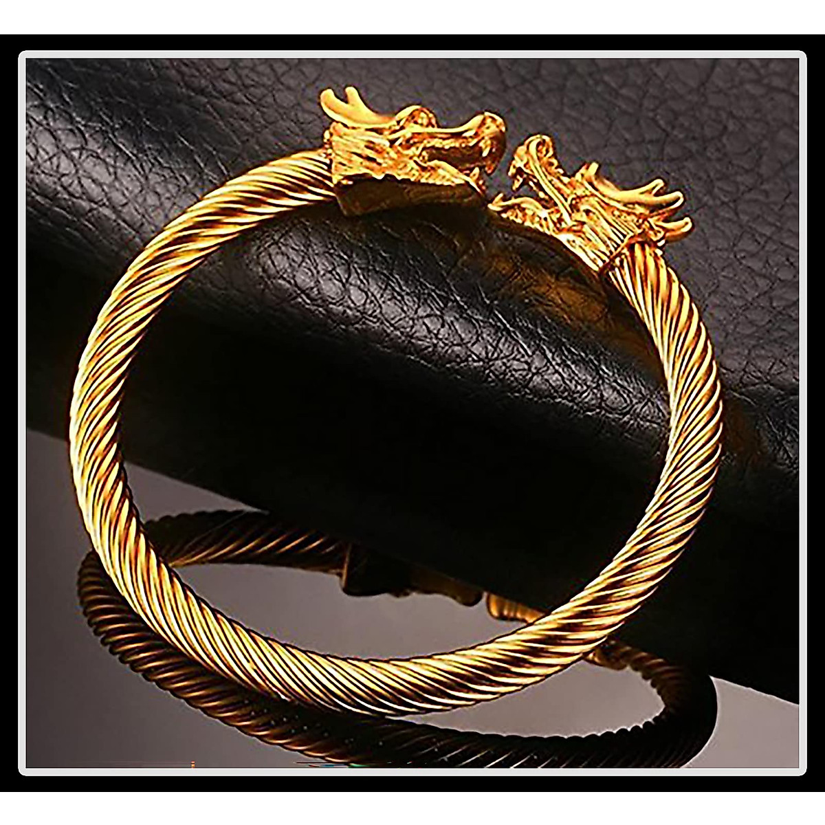 Mgutillart Punk Rock Titanium Steel Animal Dragon Head Cuff Bracelet