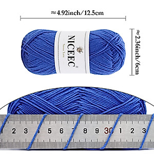 NICEEC 4 Skeins Soft Baby Cotton Yarn, 4 Ply, DIY Craft, Fingering Weight, Blanket Yarn for Crochet & Knitting, Total 700yds/7.05oz - Blue