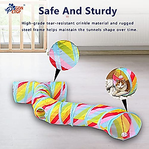Cat Tunnel for Indoor Cats Large 2 in 1, with Play Ball S-Shape 3 Way Colorful Collapsible Interactive Peek Hole Pet Tube Toys, Puppy, Kitty, Kitten, Rabbit