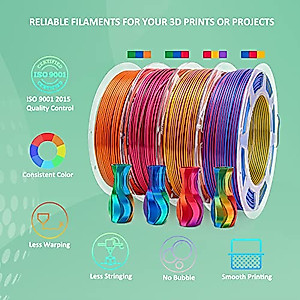 IWECOLOR 3D Printer Filament Triple Colors 4 * 0.44lbs/Spool Red/Blue/Green, Red/Gold/Purple, Red/Yellow/Blue, Orange/Blue/Green Tricolor 3D Printing Filament Sets