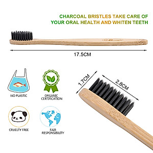 OBrush Bamboo Charcoal Toothbrush, Tooth Brush for Adult, Charcoal Bristles Bamboo Tooth Brush Biodegradable Handle with Medium Nylon Bristles ，Four Patterns，Set of 4