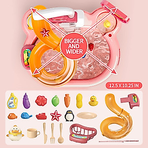 LEWANT Play Sink with Running Water, Kids Kitchen Sink & Fishing Playset with Electric Faucet, Toy Kitchen Accessories, Play Food, Pretend Role Playset for Toddler Girls Birthday Gifts