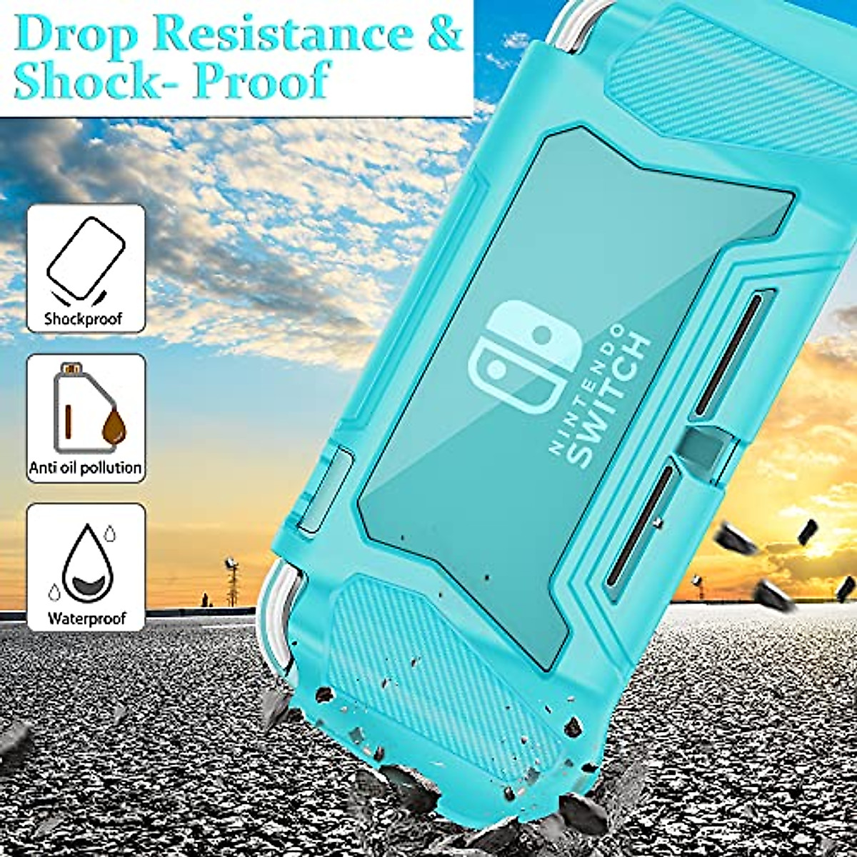 Protective Case for Nintendo Switch Lite, Full Protection Switch Lite Cover, TPU Shock-Absorption and Anti-Scratch for Nintendo Switch Lite Skin with Bult-in Screen Protector & Thumb Grip Caps, Blue