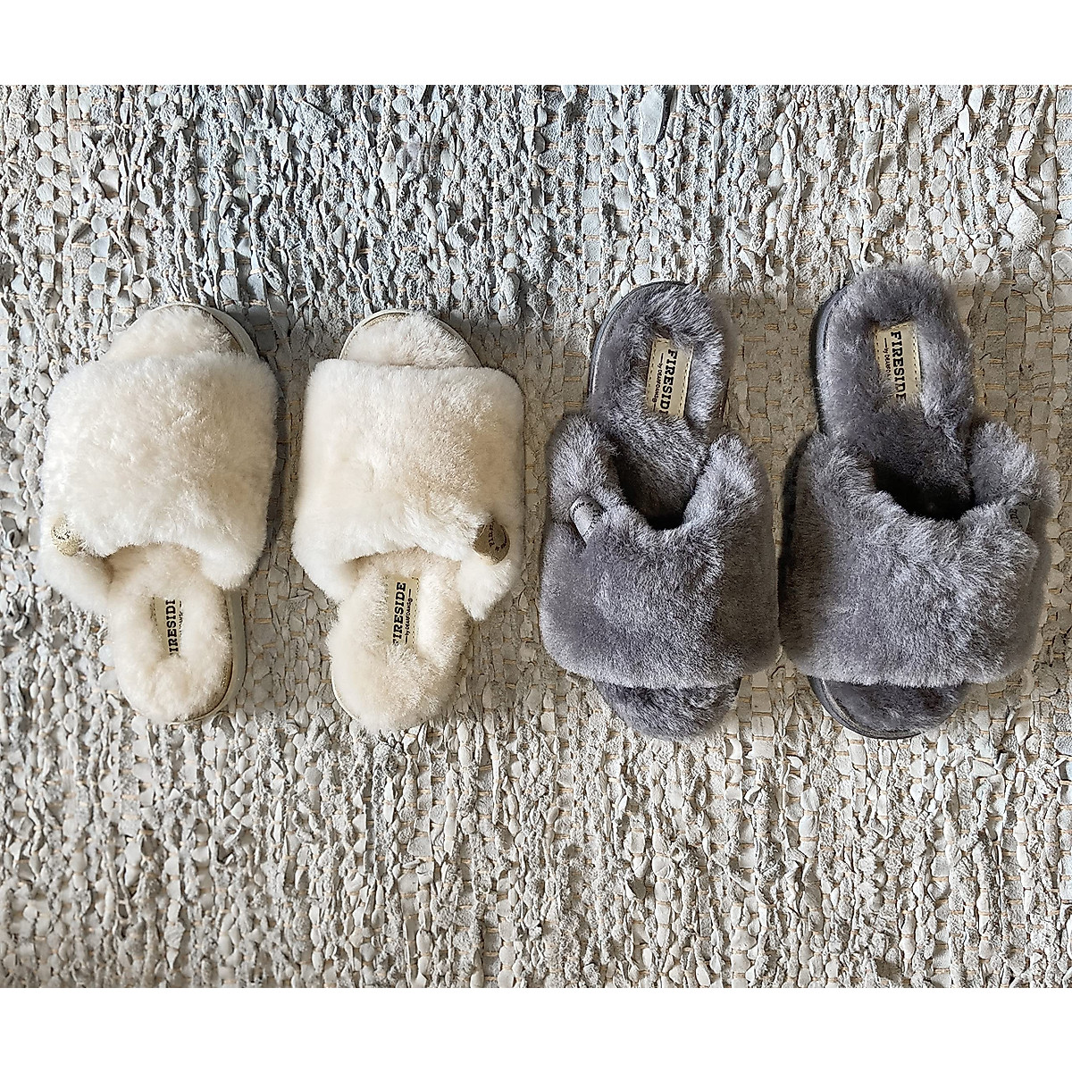 Dearfoams womens Fireside Genuine Shearling Slide With Metallic Suede Trim Slipper, Natural, 9 US