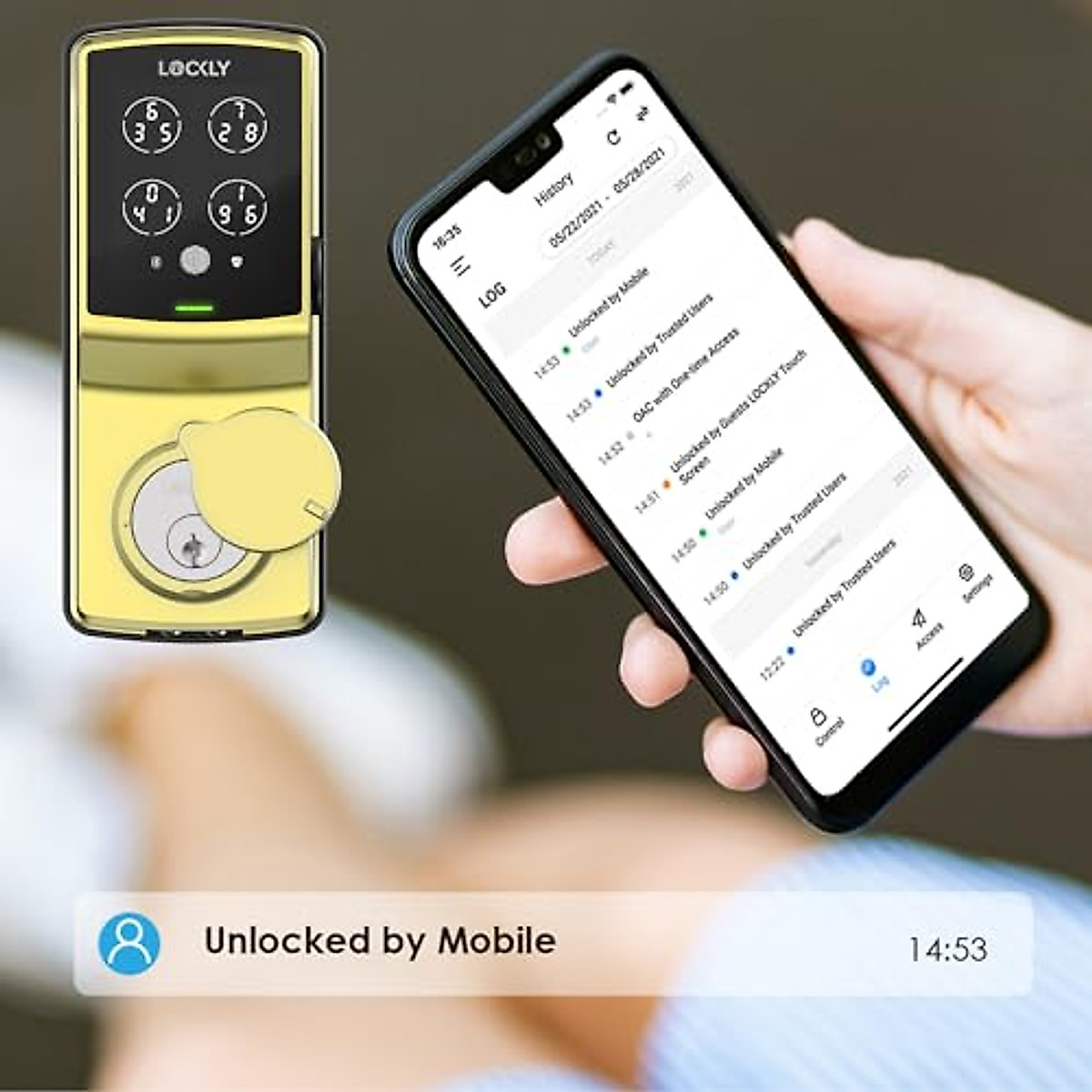 Lockly Secure Pro Smart Lock - Keyless Entry Deadbolt, Fingerprint Sensor, App Control, Key, Voice Control, Auto Lock PGD728WMG- Brushed Gold (Wi-Fi Hub Included)