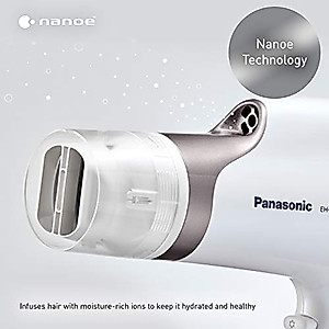 Panasonic Nanoe Salon Hair Dryer with Oscillating QuickDry Nozzle, Diffuser and Concentrator Attachments, 3 Speed Heat Settings for Easy Styling and Healthy Hair - EH-NA67-W (White)