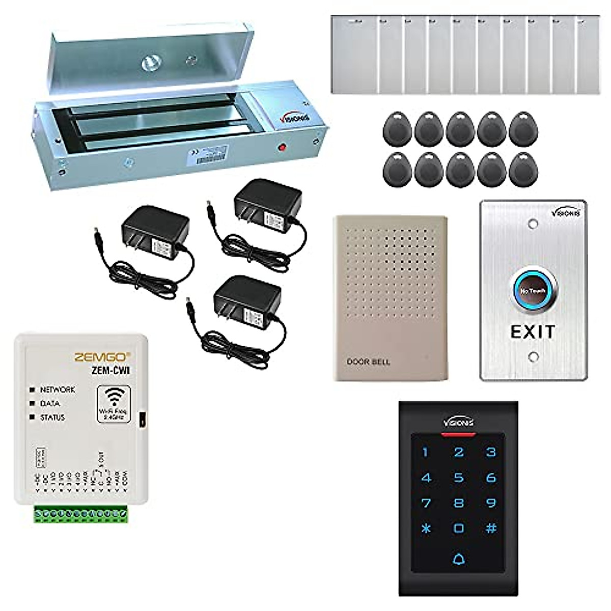 Zemgo FPC-8456 Smart Mobile WiFi Controller for Access Control with Android + Apple App, Web Browser + Smartphone Remote Viewing, Outswinging Door 1200lbs Magnetic Lock, Indoor Keypad/RFID Reader