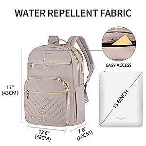 VANKEAN 15.6 Inch Laptop Backpack for Women Work Laptop Bag Fashion with USB Port, Waterproof Backpacks Stylish Travel Bags Casual Daypacks for College, Business, Light Dusty Pink