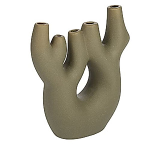 Creative Co-Op Stoneware Abstract Coral Shaped 5 Openings, Green Vase