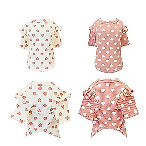 Nuatpetin 2 Pack Heart Printed Puppy Shirts for Girls and Princess, Cute Soft Knitwear Ruffle Sleeve Dog Girl Clothes, Winter Warm Elegant Puppy Pullover Vest for Small Medium Dog Cat Puppy