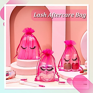 100 Pcs Eyelash Aftercare Bags 4 x 6 Inches Eye Lash Print Aftercare Makeup Bags Drawstring Cosmetic Bags Organza Beauty Bags for Women Makeup Jewelry Supplies (Pink)