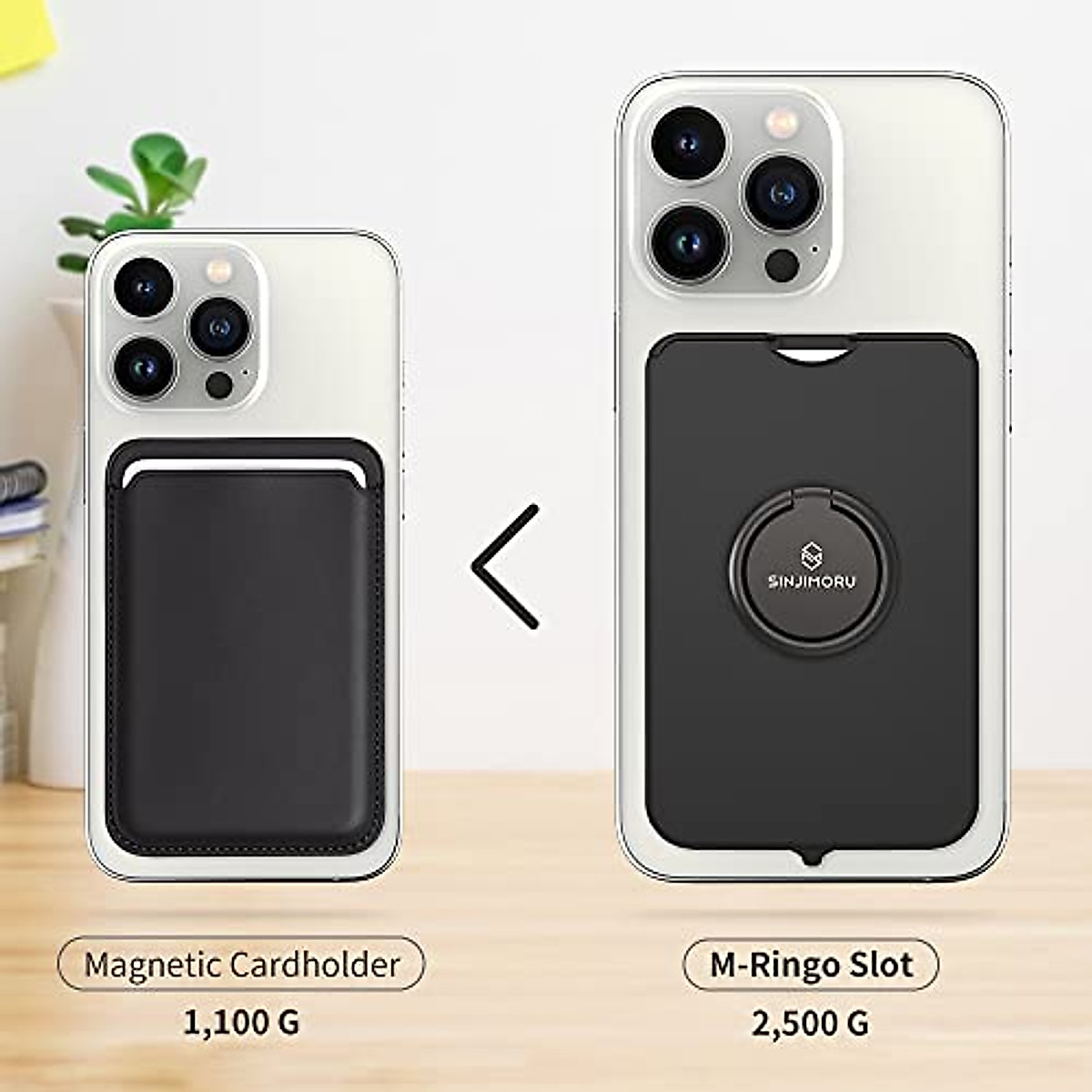 Sinjimoru MagSafe Wallet Phone Case with Ring Holder - Compatible with iPhone 14/13/12 Series & MagSafe Cases, Kickstand & Card Slot, M-Ringo Black