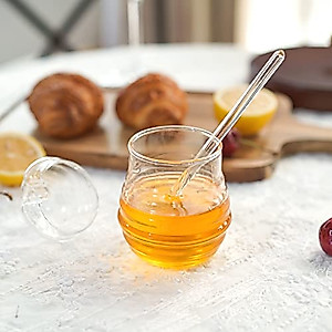 Ivolador Honey Jar with Dipper and Lid Glass Honey Pot Container Dispenser for Home Kitchen Store Honey and Syrup