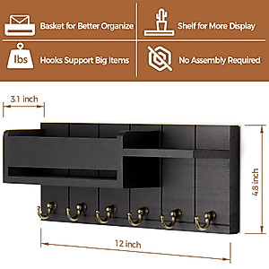 RelaxScene Key Holder Wall Mount - Decorative Key Rack and Mail Organizer with 6 Key Hooks - Wooden Key Hanger with Shelf for Living Room Decor - Rustic Farmhouse Home Entryway Aesthetic Essentials