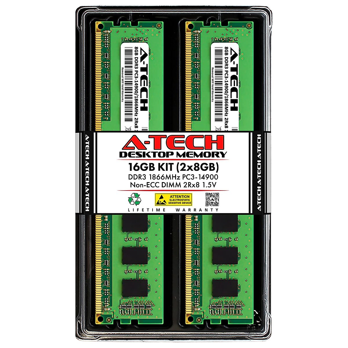 A-Tech 16GB Kit (2x8GB) DDR3 1866MHz PC3-14900 CL13 UDIMM 2Rx8 1.5V Non-ECC DIMM 240-Pin Desktop RAM Memory Upgrade Modules