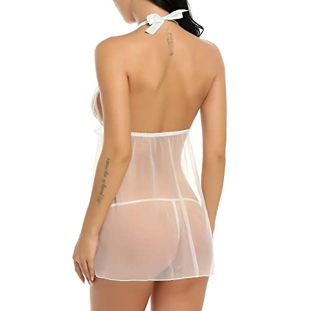 Sexy Lingerie for Women, Batas De Dormir para Mujer Women's One Piece Bodysuit Lengerie Women, Women's Lingerie Mesh Vest Underwear Off Shoulder Two-Piece Set Underwear Under Shorts (S, White)