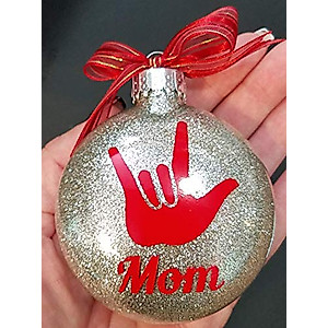 Personalized ASL Christmas Ornament - I love you sign American Sign Language for Deaf or Interpreter - Great gift for her or white elephant gift exchange