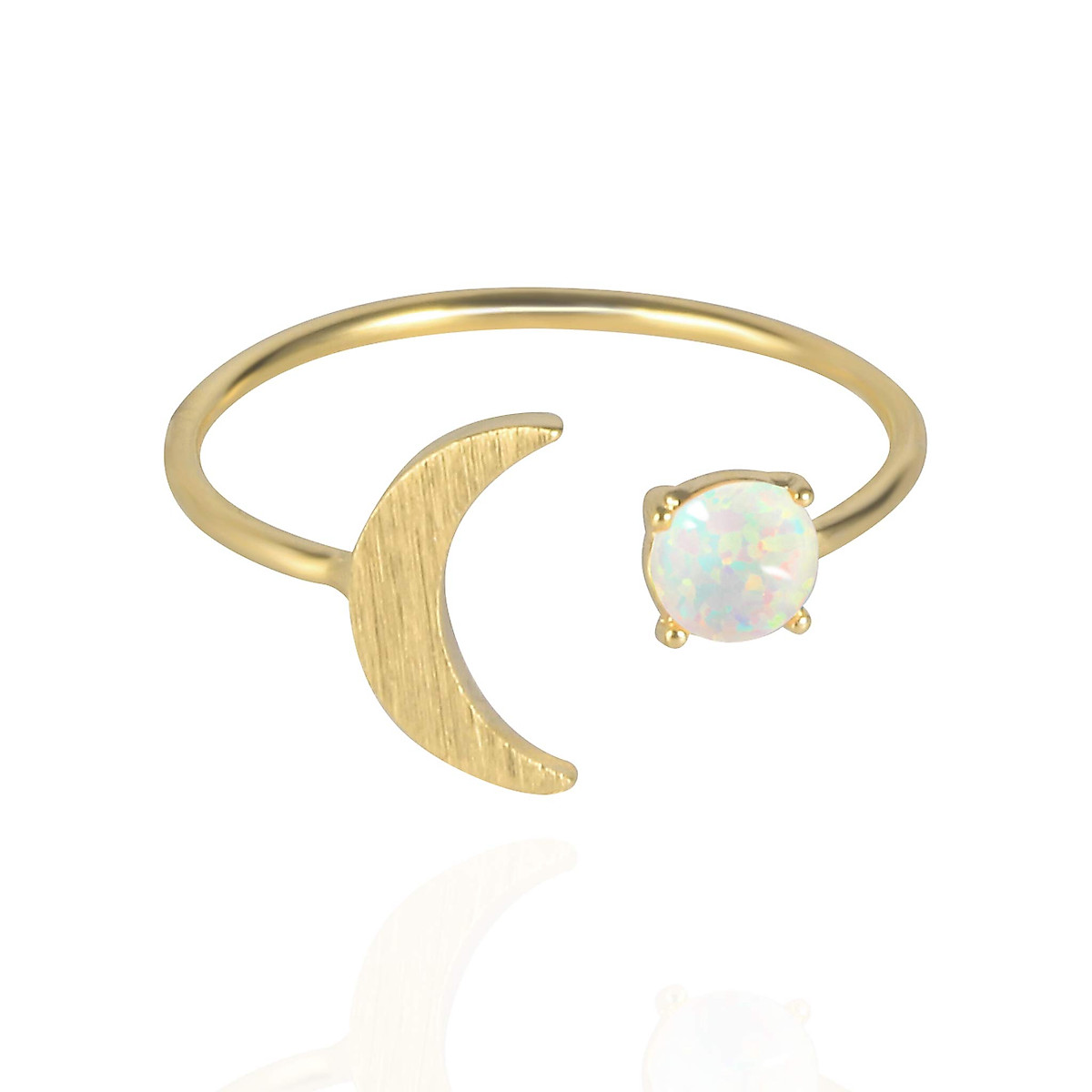 MUSTHAVE Adjustable 18K Gold Plated Ring, Moon Opal, Created Opal, Round, Prong, Glossy Finish