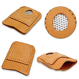 WILLBOND 4 Pieces Leather Thimble Hand Sewing Thimble Finger Protector Coin Thimble Finger Pads for Knitting Sewing Quilting Pin Needles Craft Accessories DIY Sewing Tools, 2 Sizes