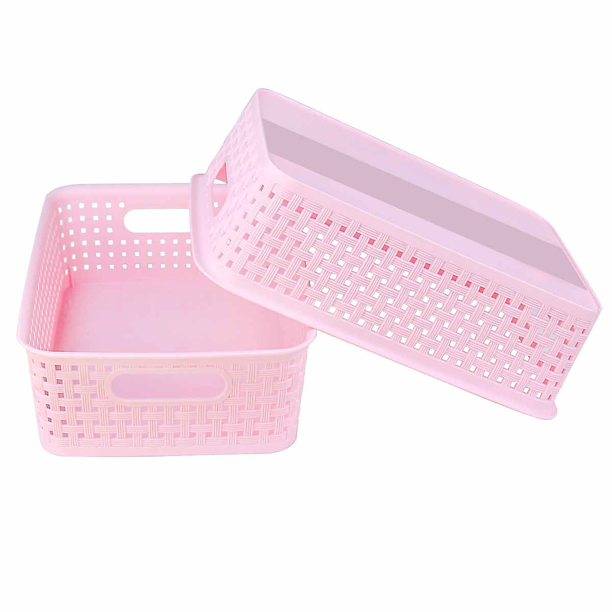 Plastic Storage Baskets, Small Pantry Baskets for Organizing, Woven Basket Organizer Basket Bins for Shelves, Organizer and Storage for Bathroom, Bedrooms, Kitchens (Pink 6pcs)