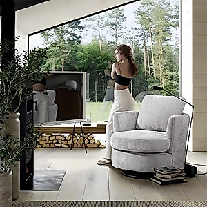 Swivel Accent Chairs Living Room Modern Comfy Round Arm Chairs Upholstered Barrel Swivel Chairs Sillas De Sala Circle Club Chair Cozy Chairs for Small Spaces Bedroom (Grey Chenille, Set of 1)