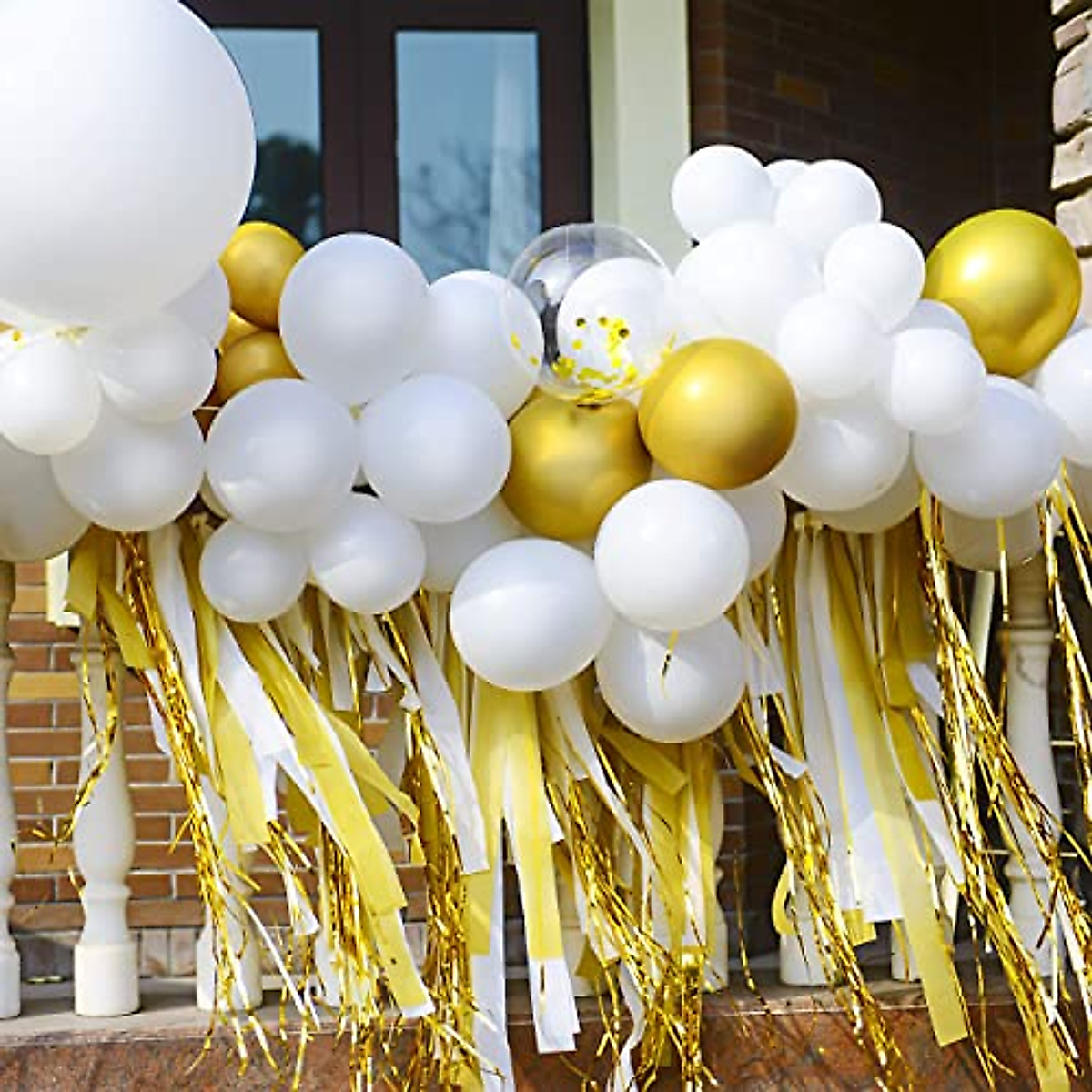 melody fantasy White Gold 200 Plastic Strips Streamer Backdrop, DIY Streamers Pastel Ribbon Fringe Curtain Backdrop for Birthday Bachelorette Wedding Baby Shower Party Decorations (NOT Pre-Assembled)