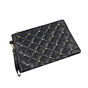 MOSSTYUS Women Wristlet Clutch Bag Purse Rhombus Rivets Handbag PU Leather Envelope Bag Large Wallets with Strap, Black