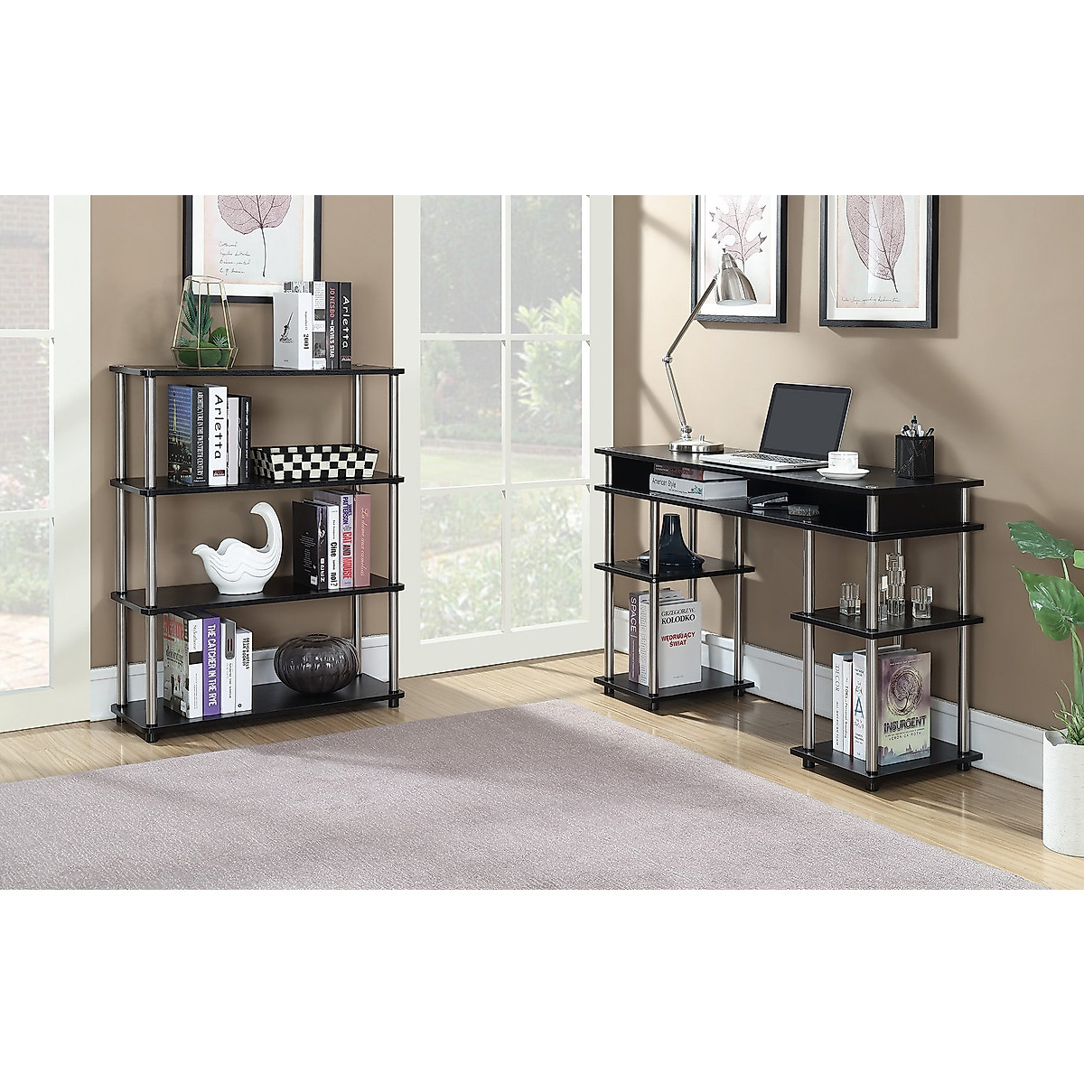 Convenience Concepts Designs2Go No Tools Student Contemporary Office Desk and Vanity with Shelves, 47.25" L x 15.75" W x 30" H, Black