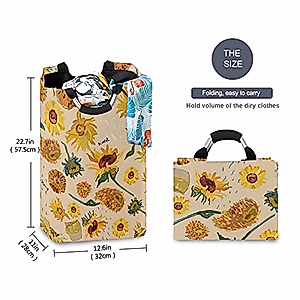 Poeticcity Van Gogh Style Sunflowers Laundry Hamper Basket Bucket, Foldable Dirty Clothes Bag, Waterproof Fabric Washing Bin, Toy Storage with Handles for Bathroom Bedroom