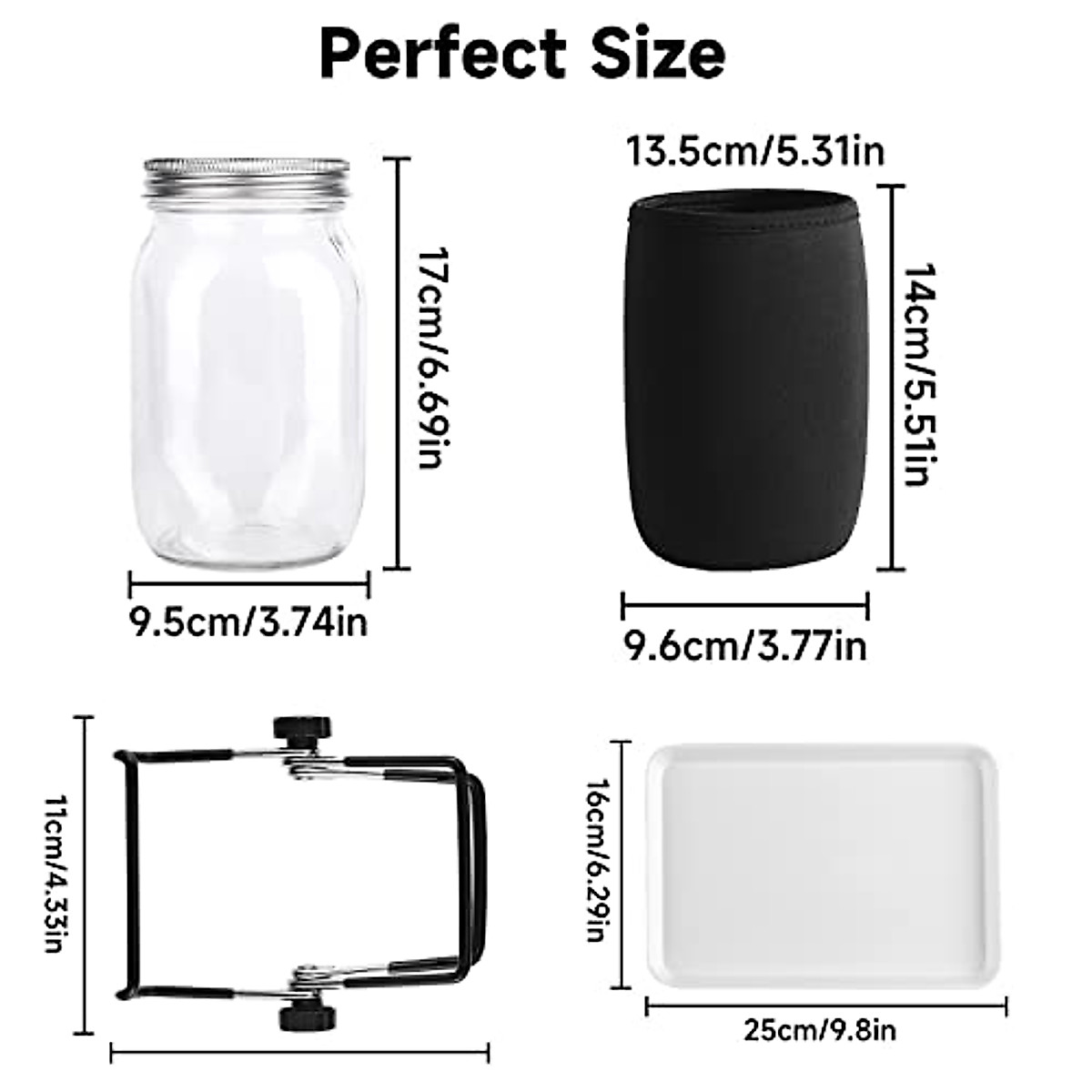 Seed Sprouting Jar Kit with 2 Wide Mouth Ma-son Jars, 2 Stainless Steel Screen Sprout Lids, 2 Blackout Sleeves, Tray, Sprouter Stand and Brush, Sprouting Kit for Growing Broccoli Alfalfa Bean Sprouts