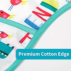 Baby Waterproof Adjustable Smock Bib for Feeding with Crumb Catcher Pocket, Sleeveless Plastic Eating Weaning Bib Set for Infants and Toddlers (4 Packs, 6-36 Months)