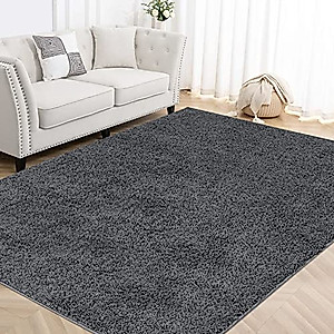 NANAN 9 x 12 Solid Shag Area Rug Large Living Room Area Rug Modern Shaggy Area Rug Indoor Non Slip Carpet Non-Shedding Shag Area Rug Fluffy Plush Area Rug for Bedroom Nursery, 9' x 12', Dark Grey