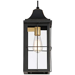 John Timberland Sunderland Traditional Outdoor Wall Light Fixture Black Warm Gold 18 1/2" Clear Glass Panels for Exterior House Porch Patio Outside Deck Garage Yard Front Door Garden Home