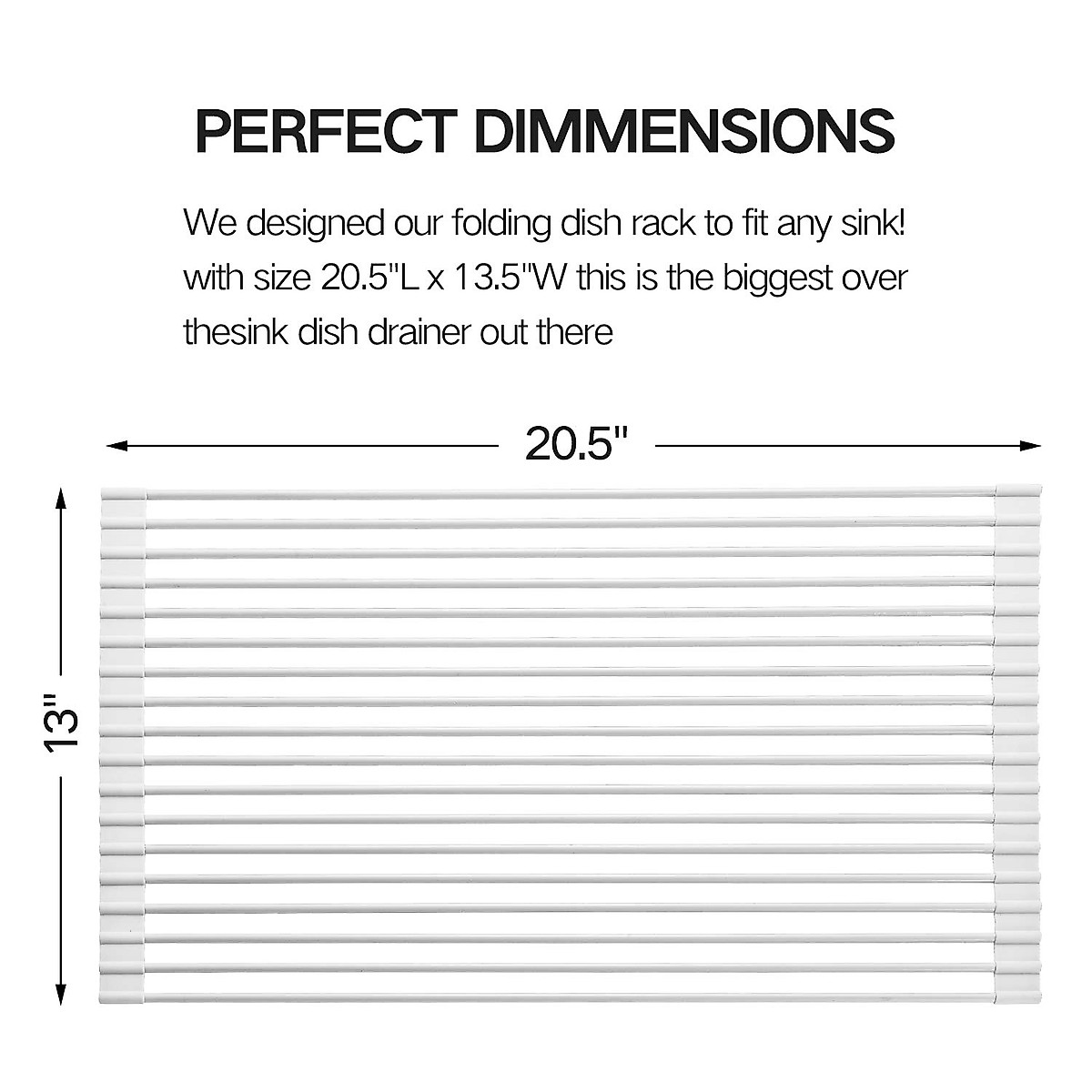 Roll Up Rack, Collapsible Dish Drying Rack-In The Sink Drying Mat-Multipurpose Dish Drainer-Rv Dish Drying Rack-Fruits and Vegetable Rinser-Durable Silicone Covered Stainless Steel Black, TECI TCF001B