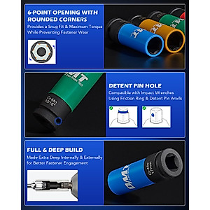 Orion Motor Tech 1/2" Drive Lug Nut Socket Set, Metric 17 19 21 mm & SAE 13/16 7/8 in. Wheel Socket Set, 5pc Impact Lug Nut Socket Set, Thin Wall Lug Nut Socket Set with Colored Protective Covers