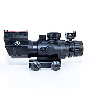 Osprey Global 4X32MDG : 4X 32 Compact Tactical Scope with 3 Color (Red Green or Blue) MIL-Dot Sight and Naturally Illuminated Fiber Optic Iron Sight