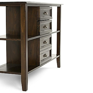 SIMPLIHOME Burlington SOLID WOOD 44 inch Wide Transitional Console Sofa Entryway Table in Mahogany Brown with Storage, 3 Drawers and 4 Shelves, for the Living Room, Entryway and Bedroom