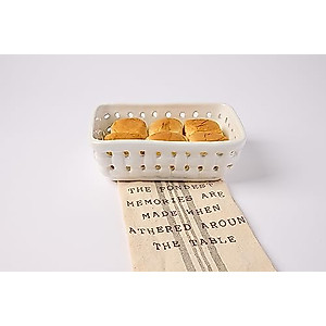 Mud Pie Ceramic Weave Serving Basket, White, basket 6" x 9" | towel 26" x 16 1/2"