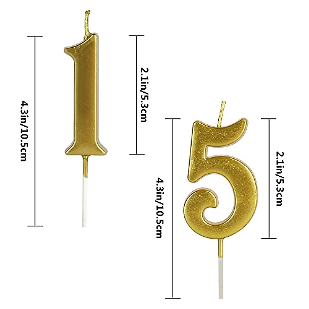 Gold 15th Birthday Candles for Cake, Number 15 1 5 Glitter Candle Party Anniversary Cakes Decoration for Kids Women or Men