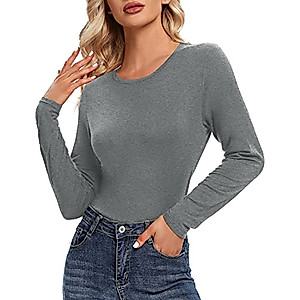 Urban CoCo Womens Crewneck Slim Fitted Long Sleeve T-Shirt Solid Tight Tunic Tops (Dark Grey, XL)