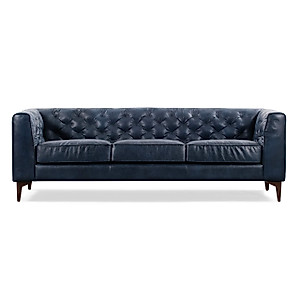 POLY & BARK Essex Sofa in Full-Grain Semi-Aniline Italian Tanned Leather in Midnight Blue