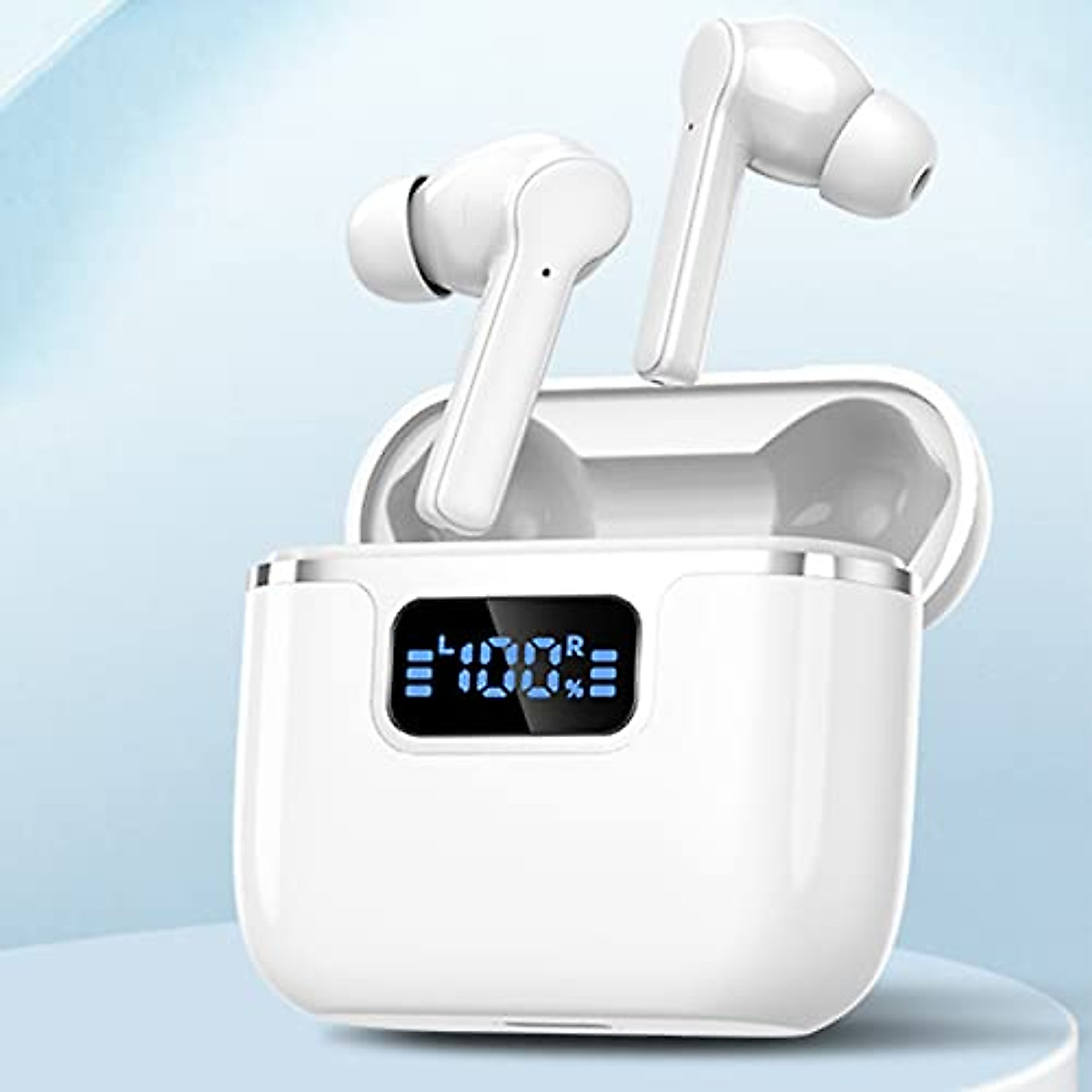 Wireless Bluetooth Earbuds with Charging Case, Stereo Headphones with Deep Bass Low Power Noise Reduction, Built in Mic Headset for Sport/Work