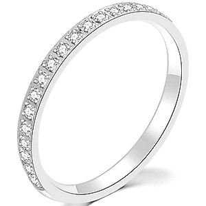 Jude Jewelers 3mm Stainless Steel Half Eternity Wedding Band Stackable Ring (Silver, 9)