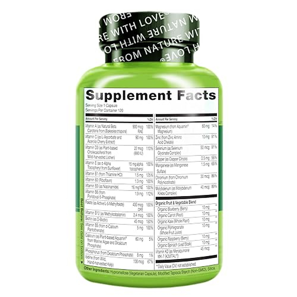 NATURELO One Daily Multivitamin for Women 50+ (Iron Free) - Menopause Support for Women Over 50 - Whole Food Supplement - Non-GMO - No Soy - 120 Capsules - 4 Month Supply