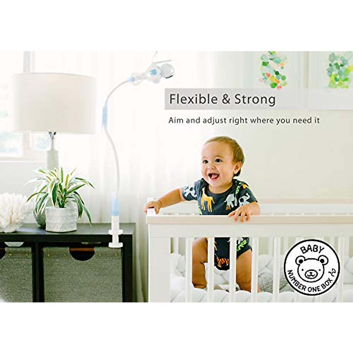FlexxiCam | Universal Baby Monitor Holder with Strap | Flexible Baby Camera Mount Shelf | No Drilling | A Safer Monitor Stand for Your Baby