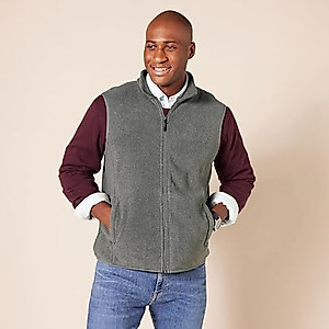 Amazon Essentials Men's Full-Zip Polar Fleece Vest (Available in Big & Tall), Charcoal Heather, Large
